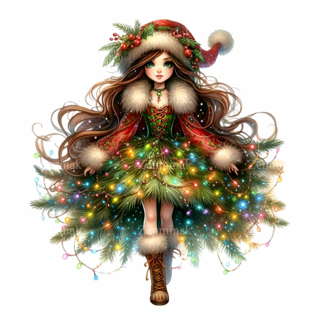 Christmas Fairy Girl PNG Clipart, 15 Festive Dress With Lights & Santa ...