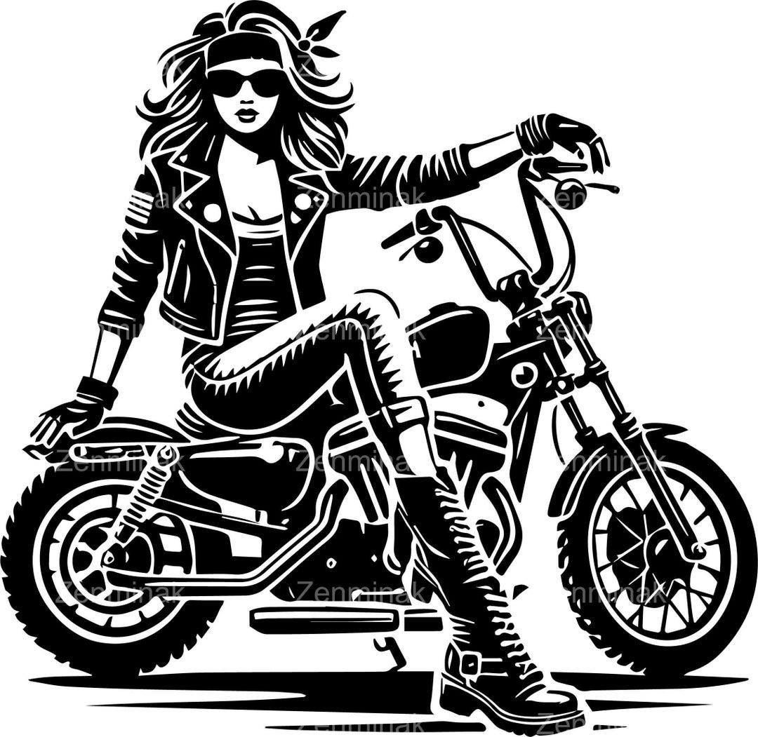4 Biker Girl SVG Cut File - Stylish Lady on Motorcycle Design - Cool ...