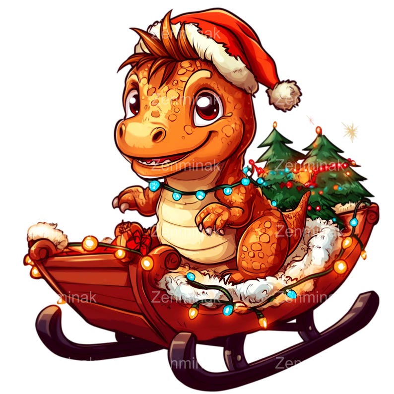 15 PNG Christmas Dinosaur Clipart – Cute Dino in Sleigh PNG – Holiday ...