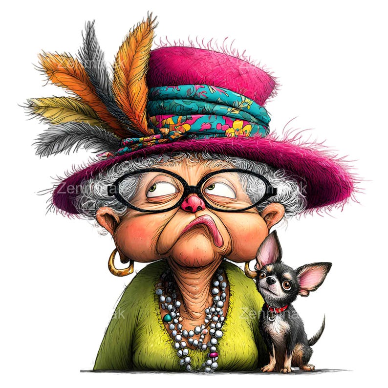 16 png-afbeelding Grumpy Lady – grappige oude vrouw met grote hoed en ...