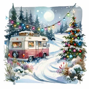 Christmas Camping Van With Decorated Tree PNG 12 Winter Holiday Clipart ...