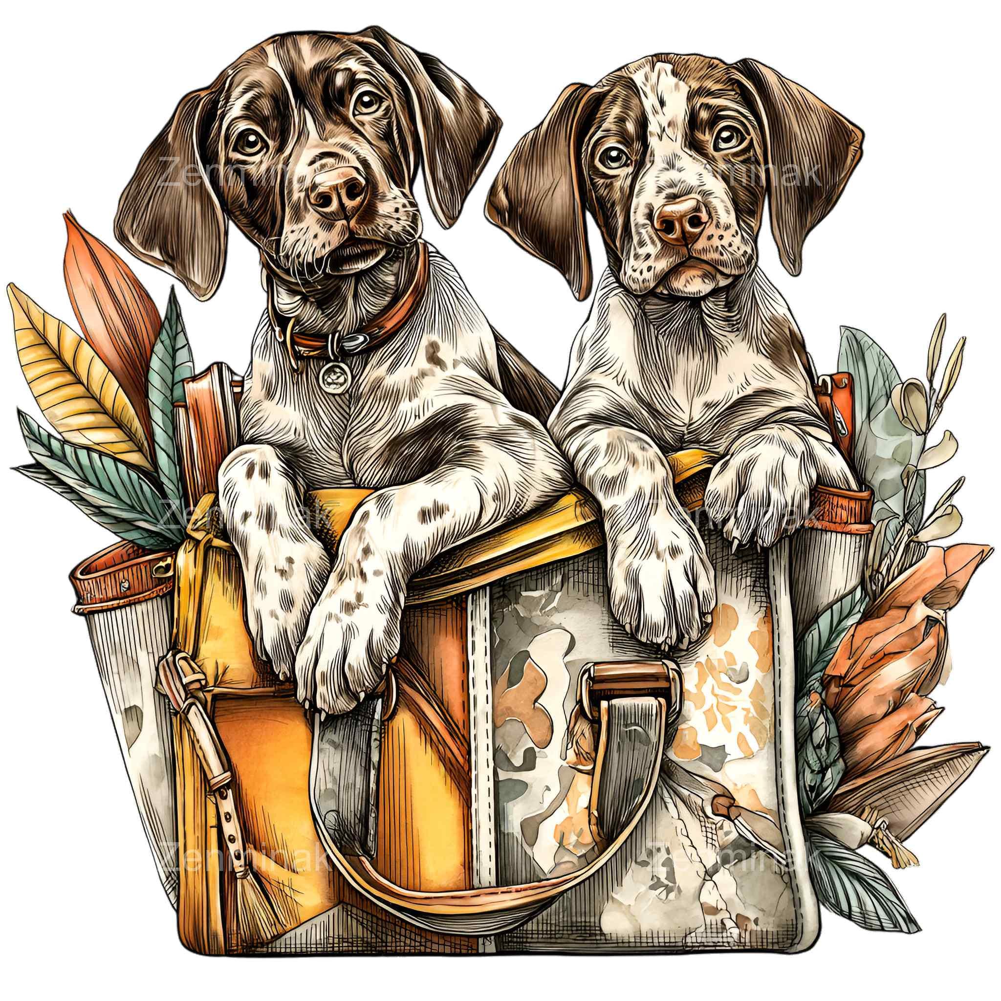 10 PNG Puppy Pair PNG Clipart – Cute Dogs in Basket Digital Download ...