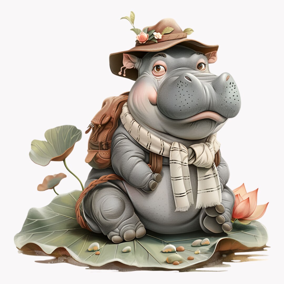Baby Hippo Clipart, Hippopotamus PNG,10 PNG, Back to School, Newborn ...