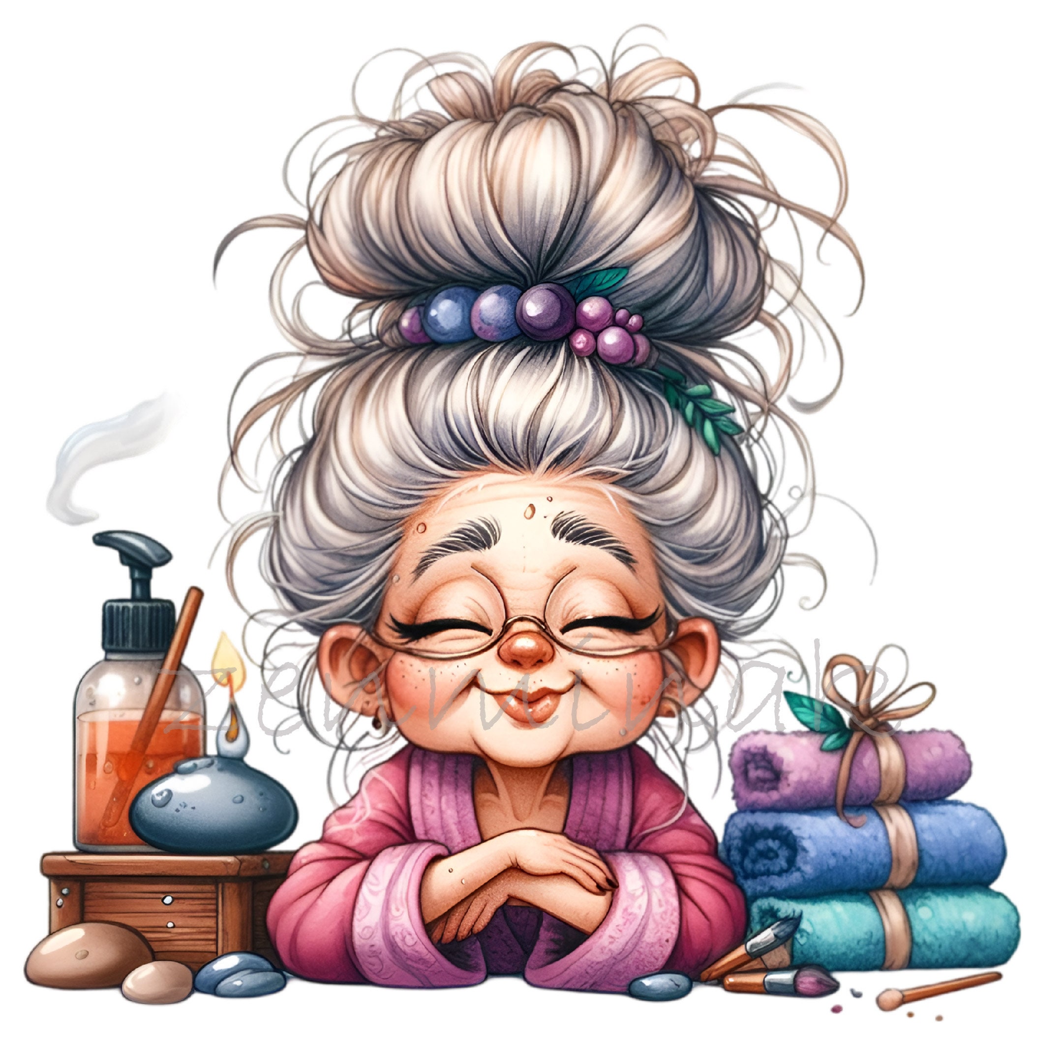 Funny Senior Lady 15 PNG Spa Relax Bath Cartoon Illustration Clipart ...