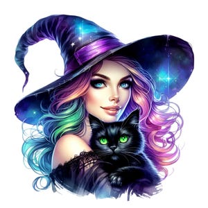14 PNG Disco Witch Halloween Party Clipart, Galaxy Hat Sublimation - Etsy