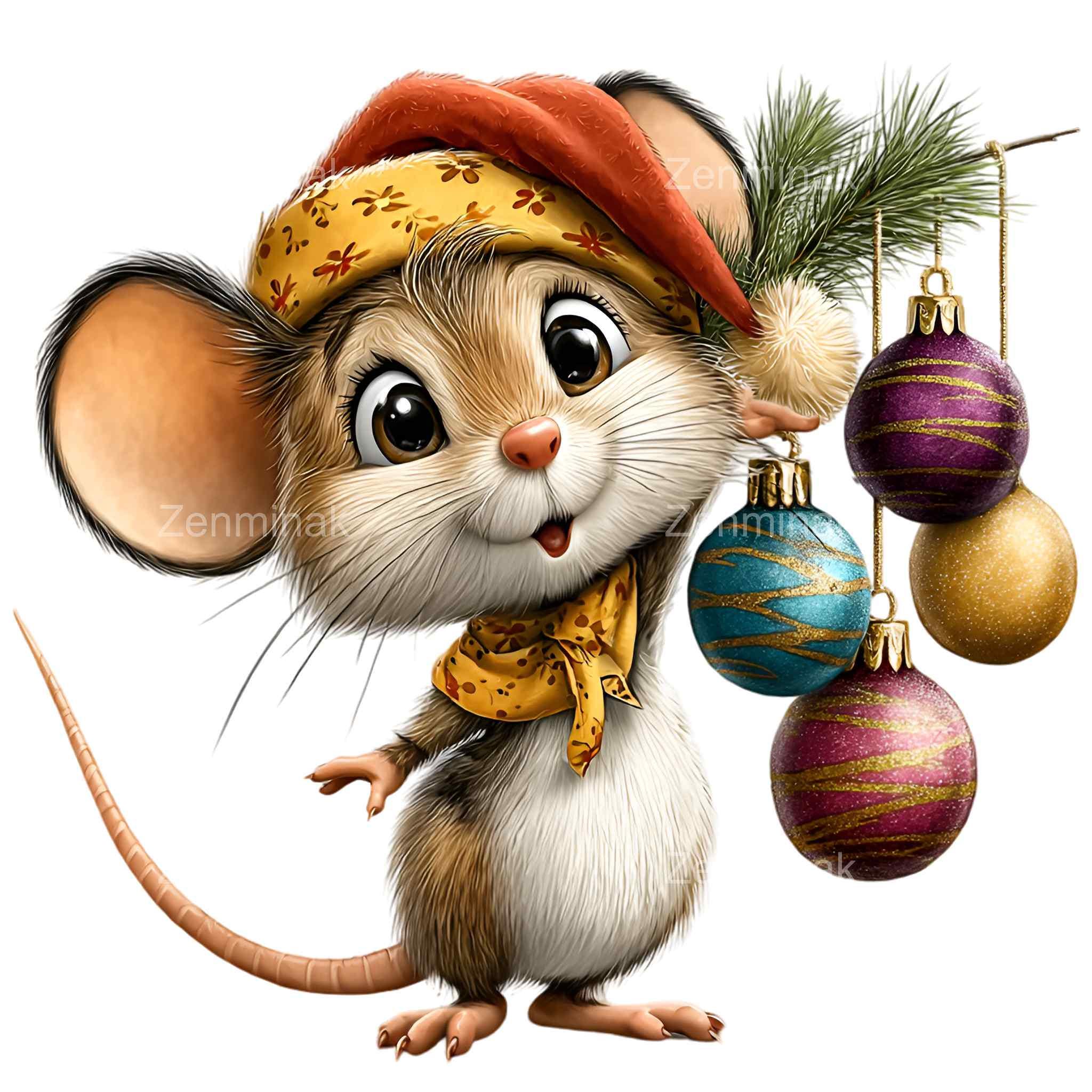15 PNG Christmas Mouse Clipart – Cute Holiday PNG With Santa Hat and ...