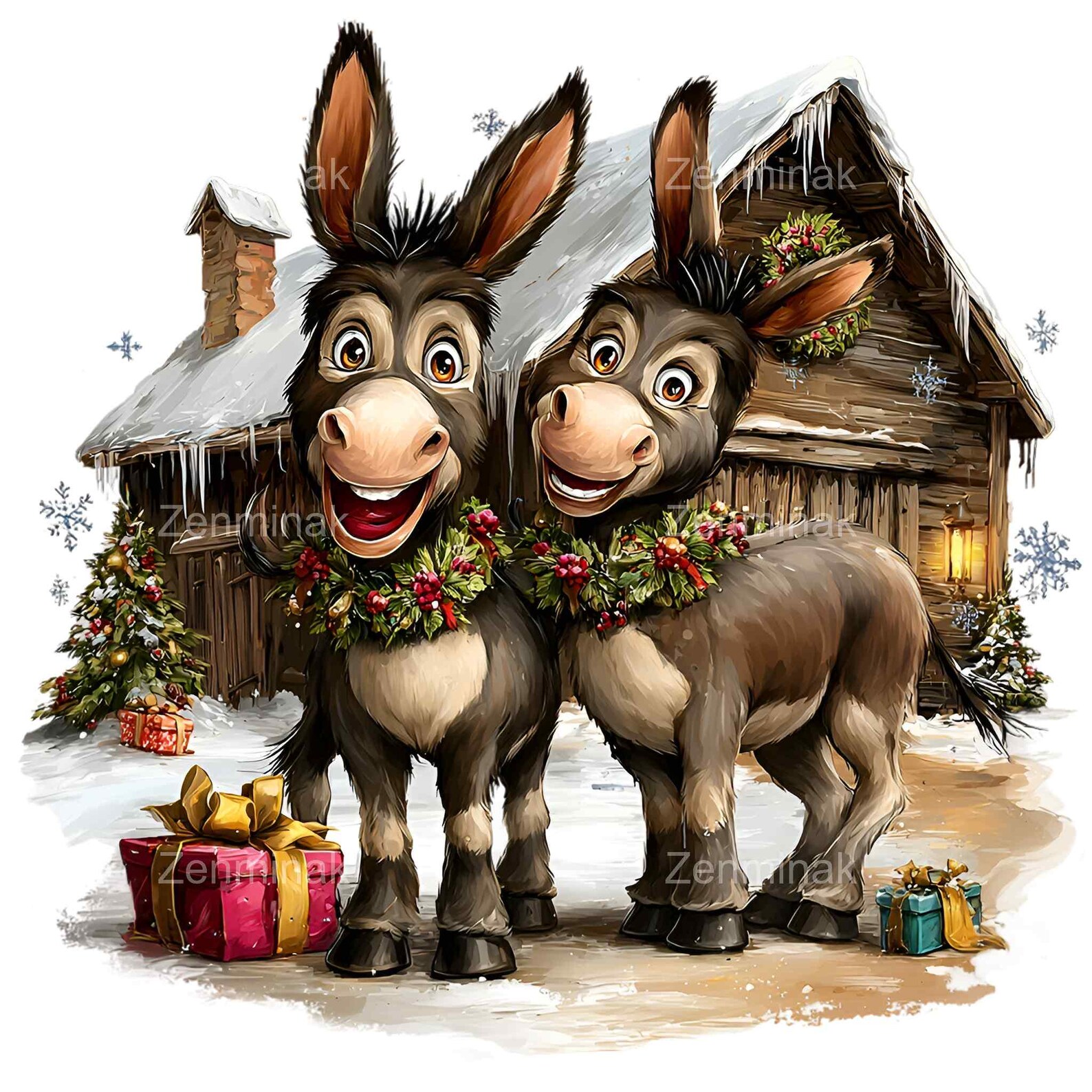 15 PNG Christmas Donkey Clipart – Festive PNG With Two Donkeys, Barn ...