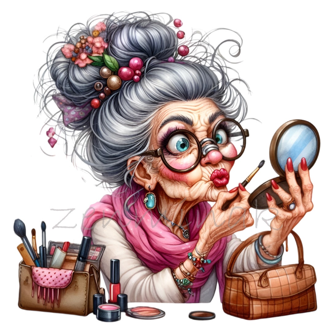 Elderly Lady Clipart 14 PNG - Fun Senior Woman With Makeup and ...