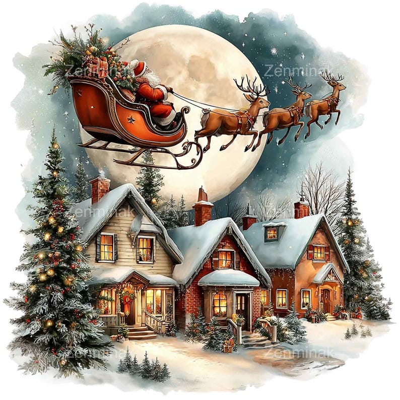 15 PNG Flying Santa PNG Clipart – Christmas Sleigh With Reindeer ...