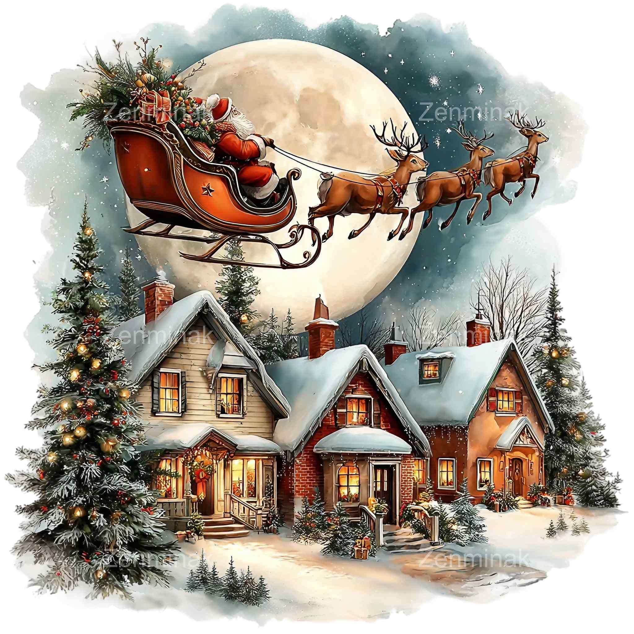 15 PNG Flying Santa PNG Clipart – Christmas Sleigh With Reindeer ...