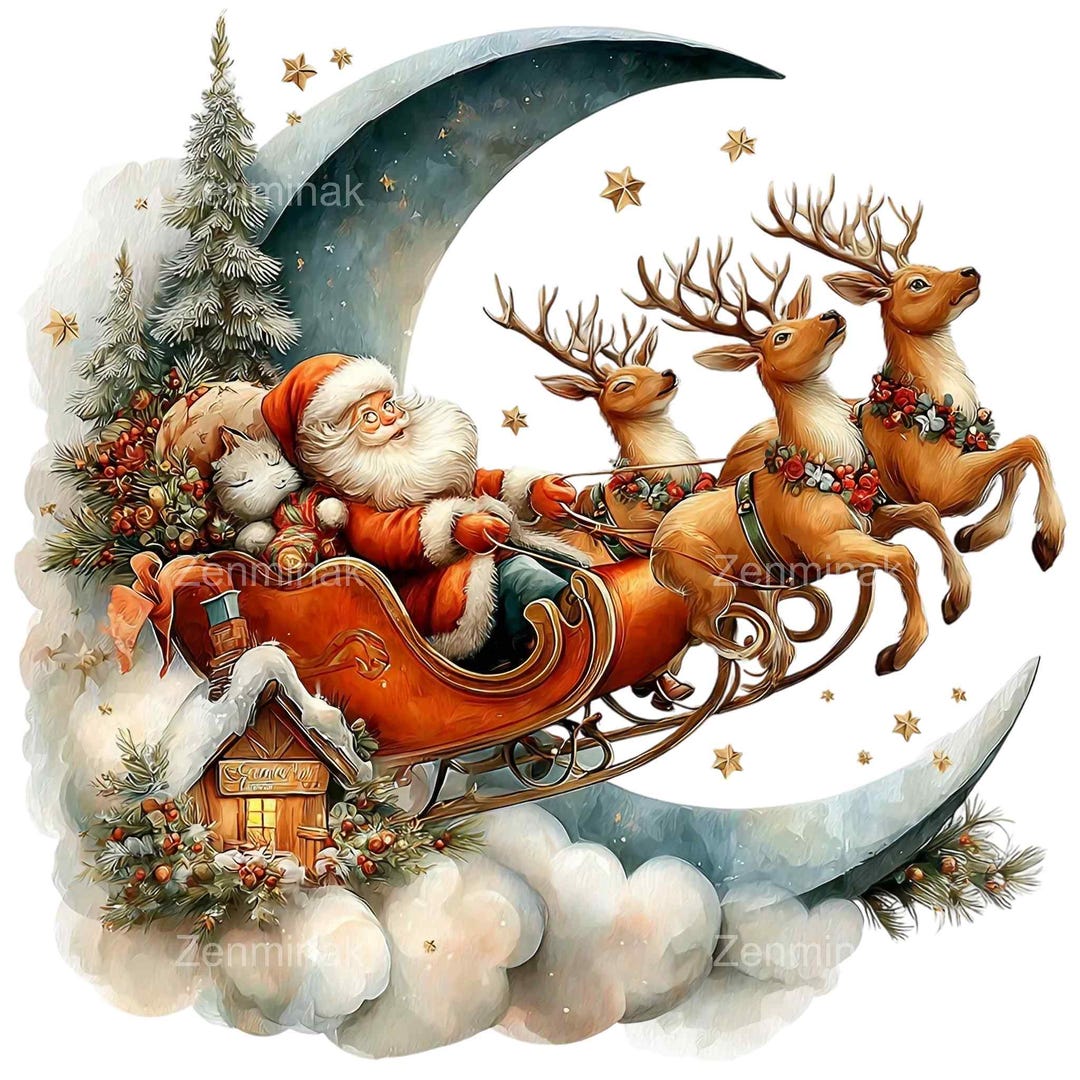 15 PNG Flying Santa PNG Clipart – Christmas Sleigh With Reindeer ...