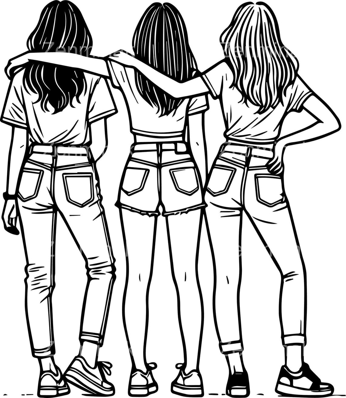 5 SVG Three Girls SVG Cut File – Hugging Women From Behind – Cricut ...