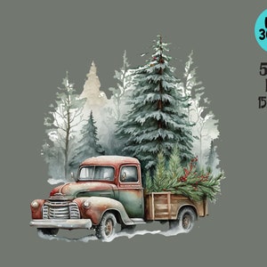 Christmas Tree Farm Clipart PNG Watercolor Winter Truck Sublimation - Etsy