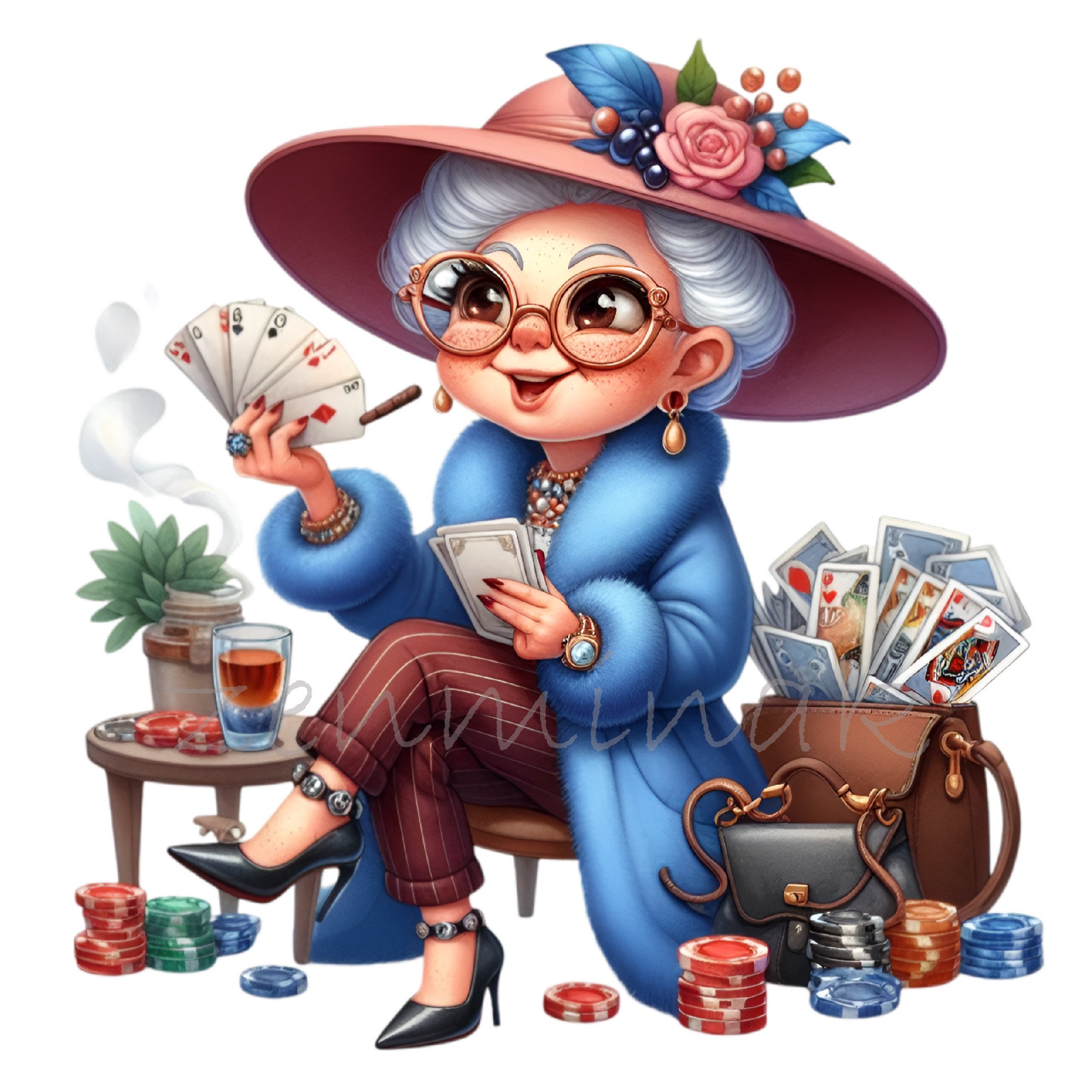 Senior Lady Playing Cards 12 PNG Funny Comics Grandma Cartoon ...