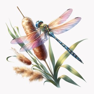 10 Elegant Dragonfly PNG on Lotus Flower Clip Art, Watercolor Floral ...