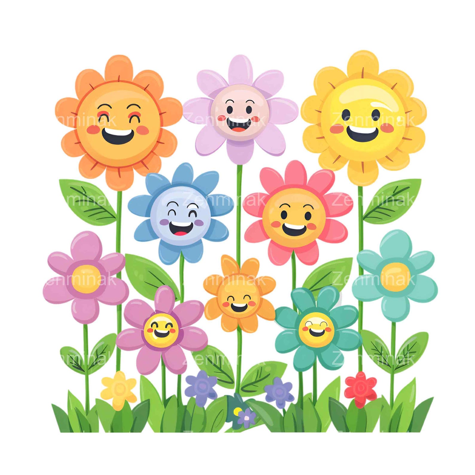 23 PNG Happy Spring Flowers Clipart, Smiling Floral Garden, Kids Nature ...