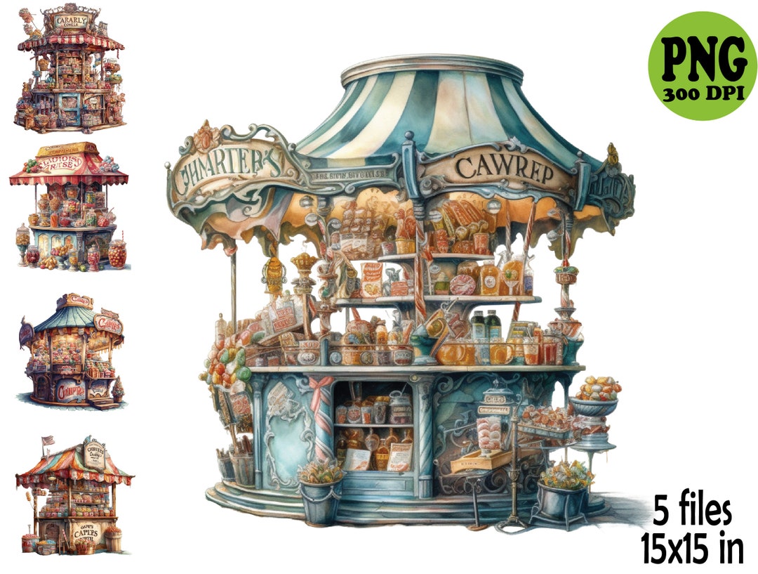 Watercolor Candy Stand Clipart Illustration PNG - Etsy