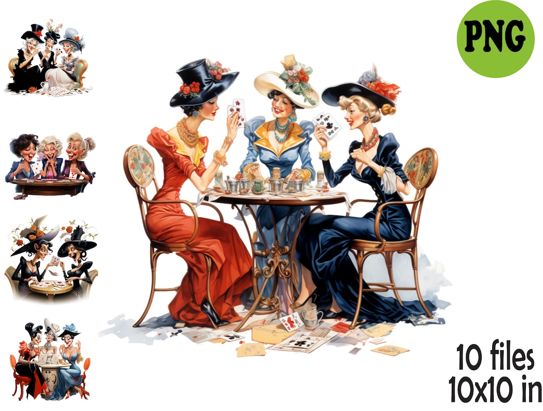 10 PNG Vintage Bridge Ladies, Fancy Women Card Game Clipart - Etsy