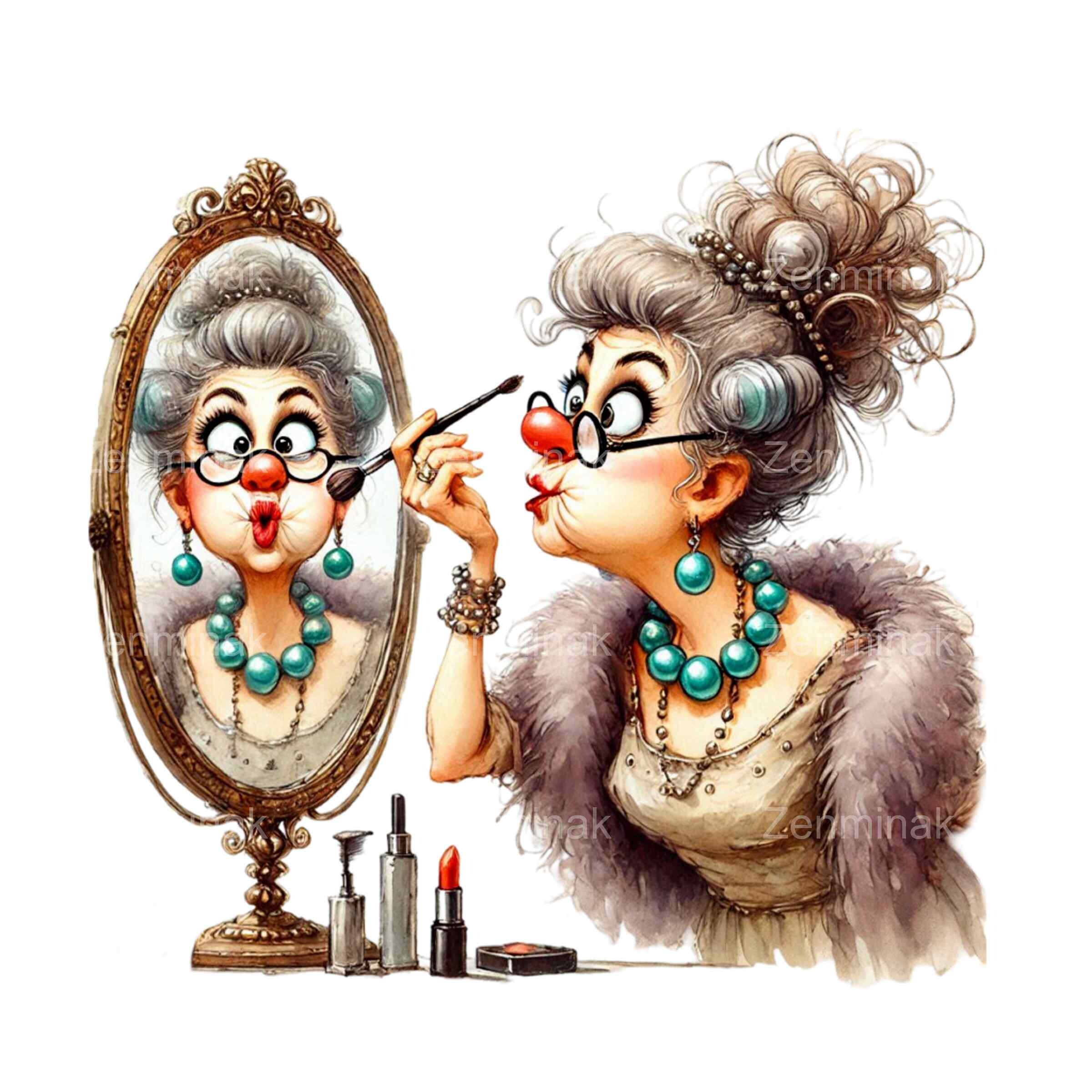 16 PNG Funny Grandma Makeup – PNG Clipart – Eccentric Elderly Lady at ...