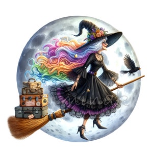 Colorful Witch PNG 12 Rainbow Hair Witch Clipart Whimsical Halloween ...