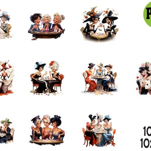10 PNG Vintage Bridge Ladies, Fancy Women Card Game Clipart - Etsy