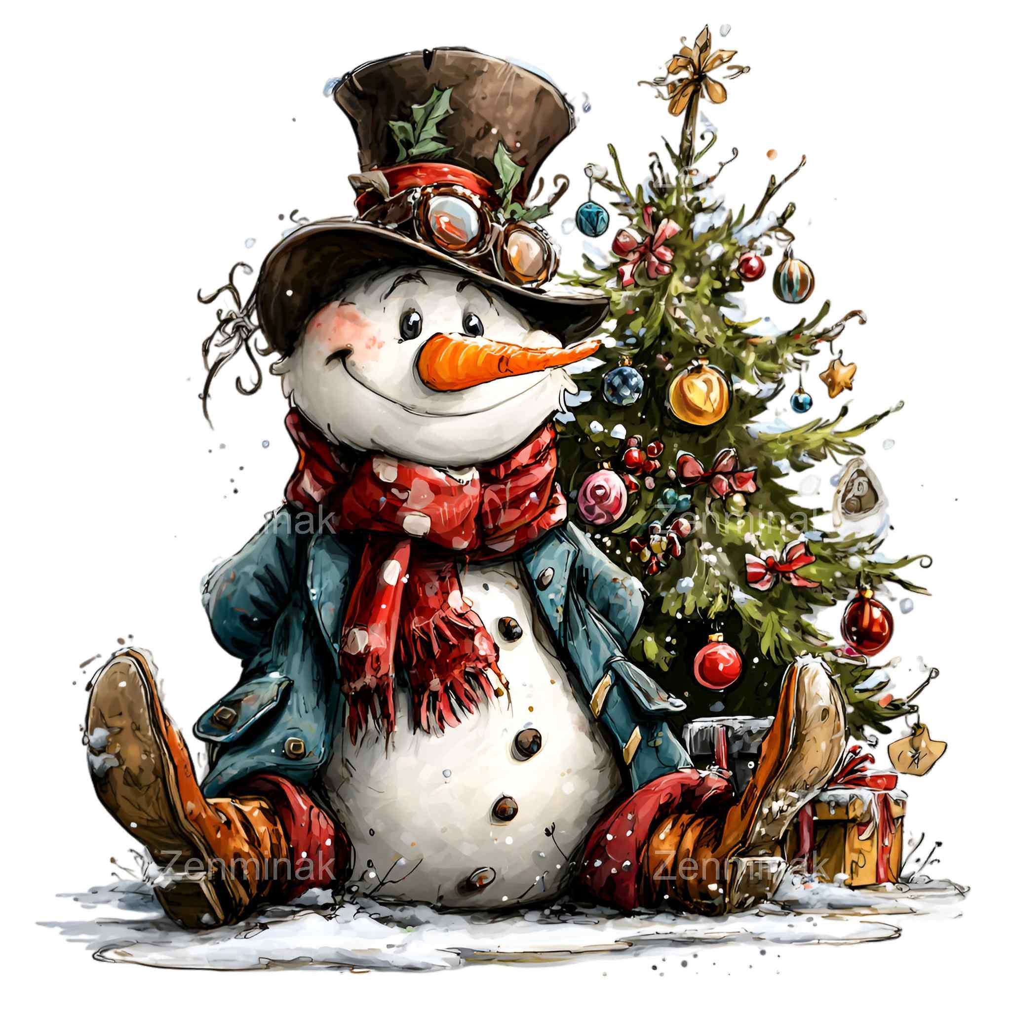 15 PNG Vintage Snowman Clipart – Christmas PNG With Tree & Gifts ...