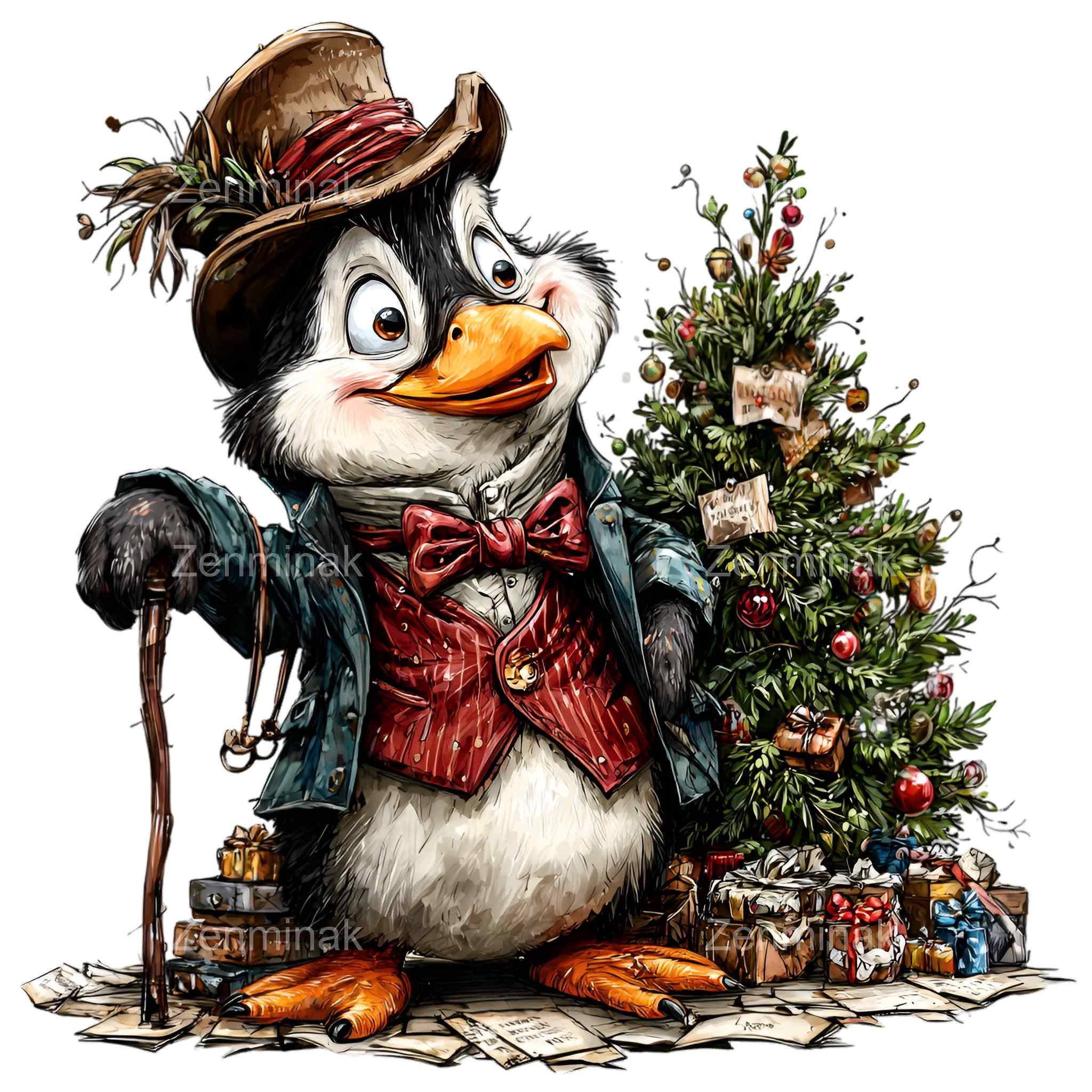 16 PNG Christmas Penguin Clipart – Victorian Animal PNG for Cards ...