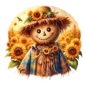 Scarecrow Clipart 14 PNG Sunflower Field Background, Rustic Harvest ...