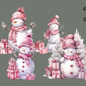 Pink Snowman Clipart PNG Watercolor Pink Christmas Winter Sublimation ...