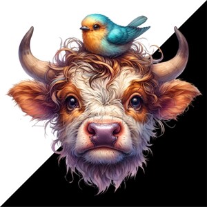 Funny Cow With Bird 12 PNG Cute Comics Cartoon Kids Illustration ...