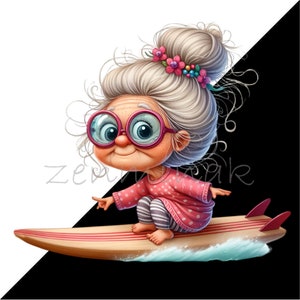 10 PNG Surfer Grandma Clipart, Funny Summer Granny Sublimation ...