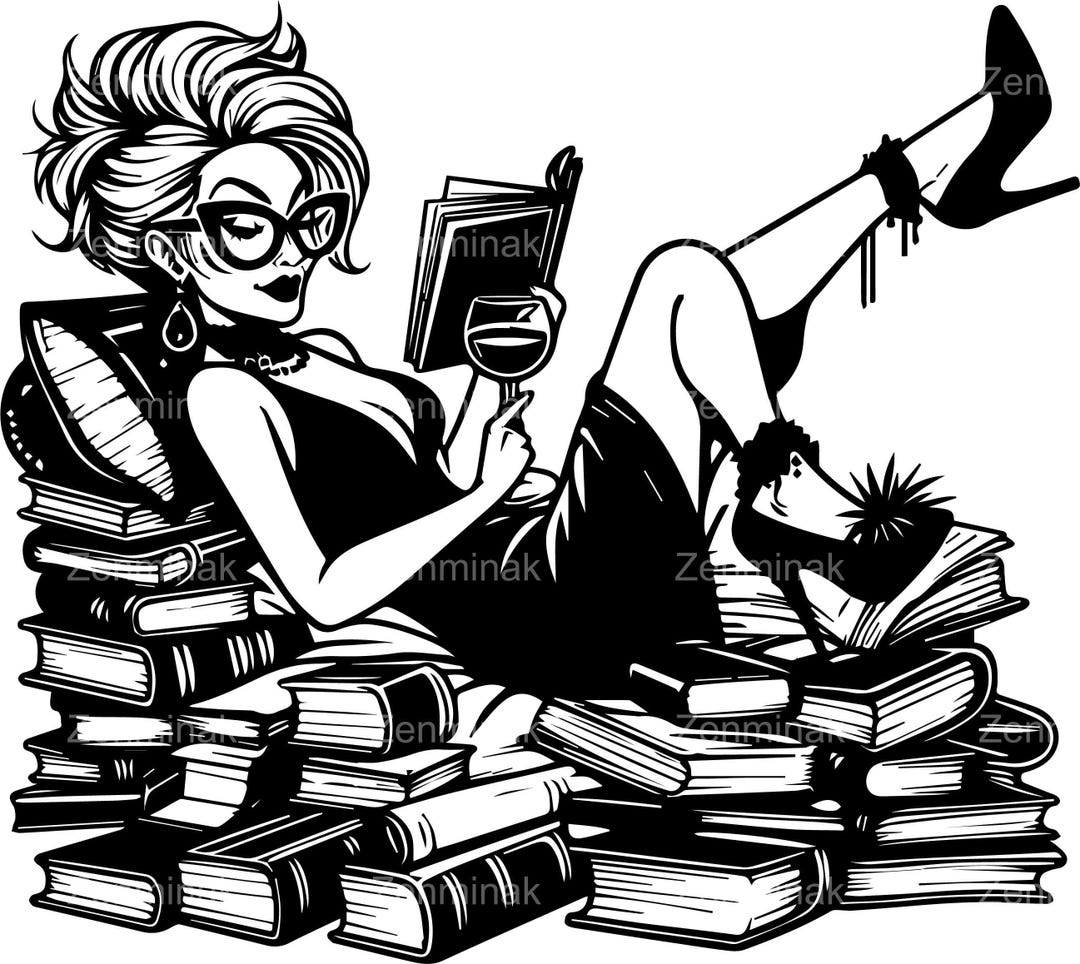 5 SVG Book Library SVG – Reading Wine Lady Cut File – Funny Design for ...
