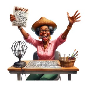 15 PNG Funny Bingo Lady Clipart – Happy Senior Woman With Winning Card ...