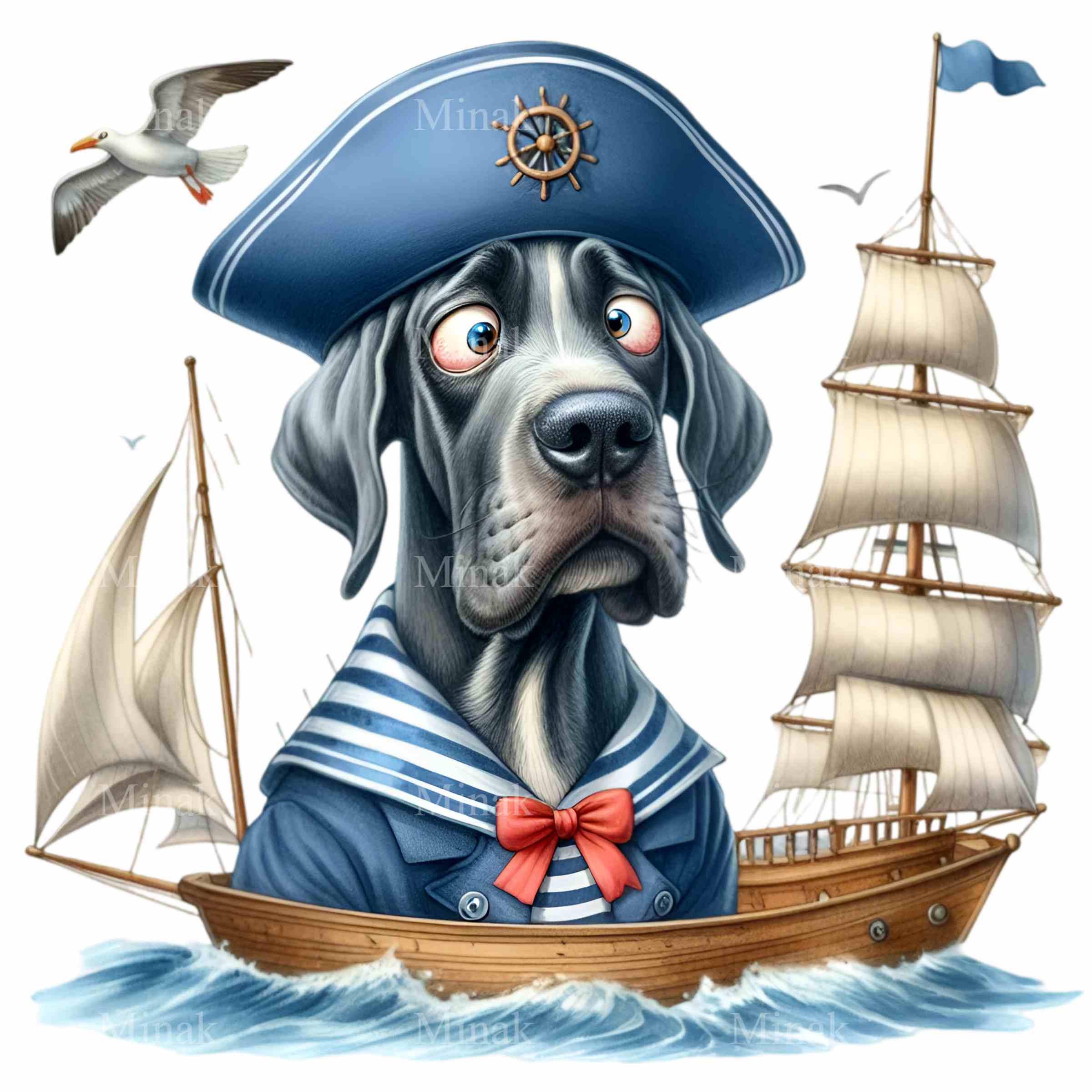 12 PNG Sailor Dane Clipart, Nautical Dog Boat & Seagulls - Etsy