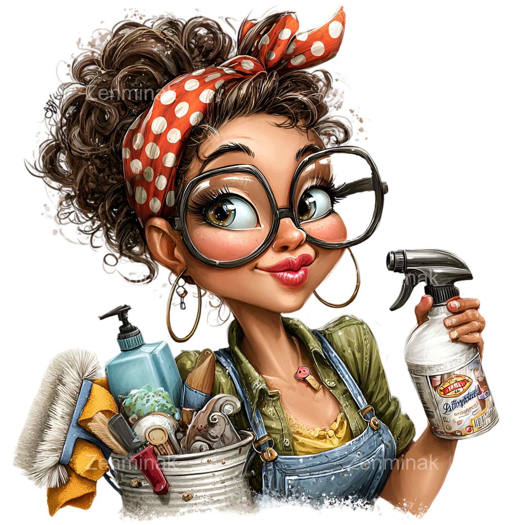 15 PNG Funny Cleaning Lady Clipart – Cartoon Woman With Glasses and ...