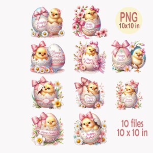 Easter Egg Clipart, Chick Clipart, 10 Watercolor PNG, Baby Chicken ...
