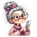 11 Grandma Clipart PNG, Funny Cartoon Elderly Woman With Phone, Cute ...