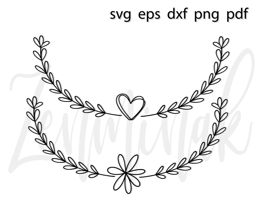 Doodle Kranz svg einfach Herz halb Kranz svg modern floral svg Vektor ...