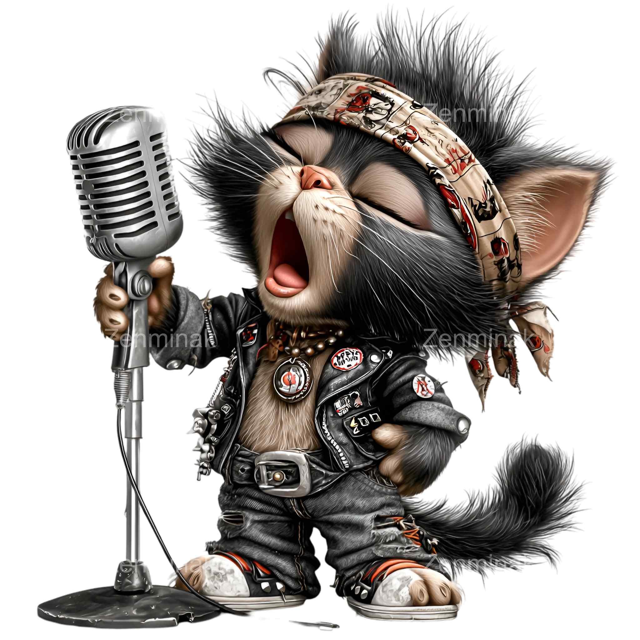 18 PNG Rockstar Cat Clipart – Funny Singing Kitten With Microphone ...