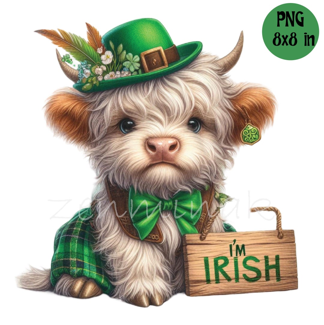 Highland Cow Clipart, 12 PNG Cute Irish St Patrick's Day Cattle ...