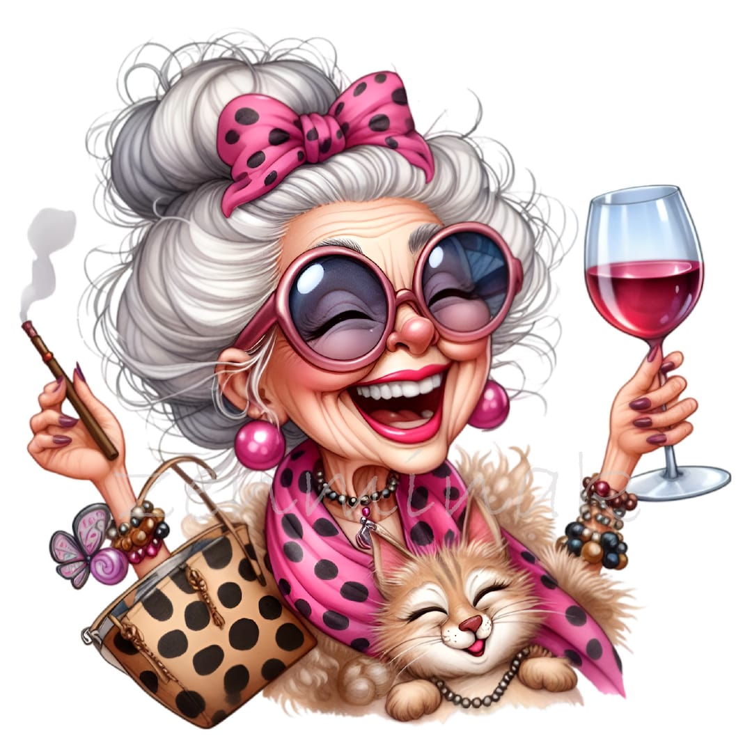 Senior Woman Drinking Red Wine Grandma Clipart, 12 PNG Wine Humor - Etsy