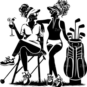 5 SVG Trendy Golf Ladies SVG Cut File - Sporty Women With Drinks and ...