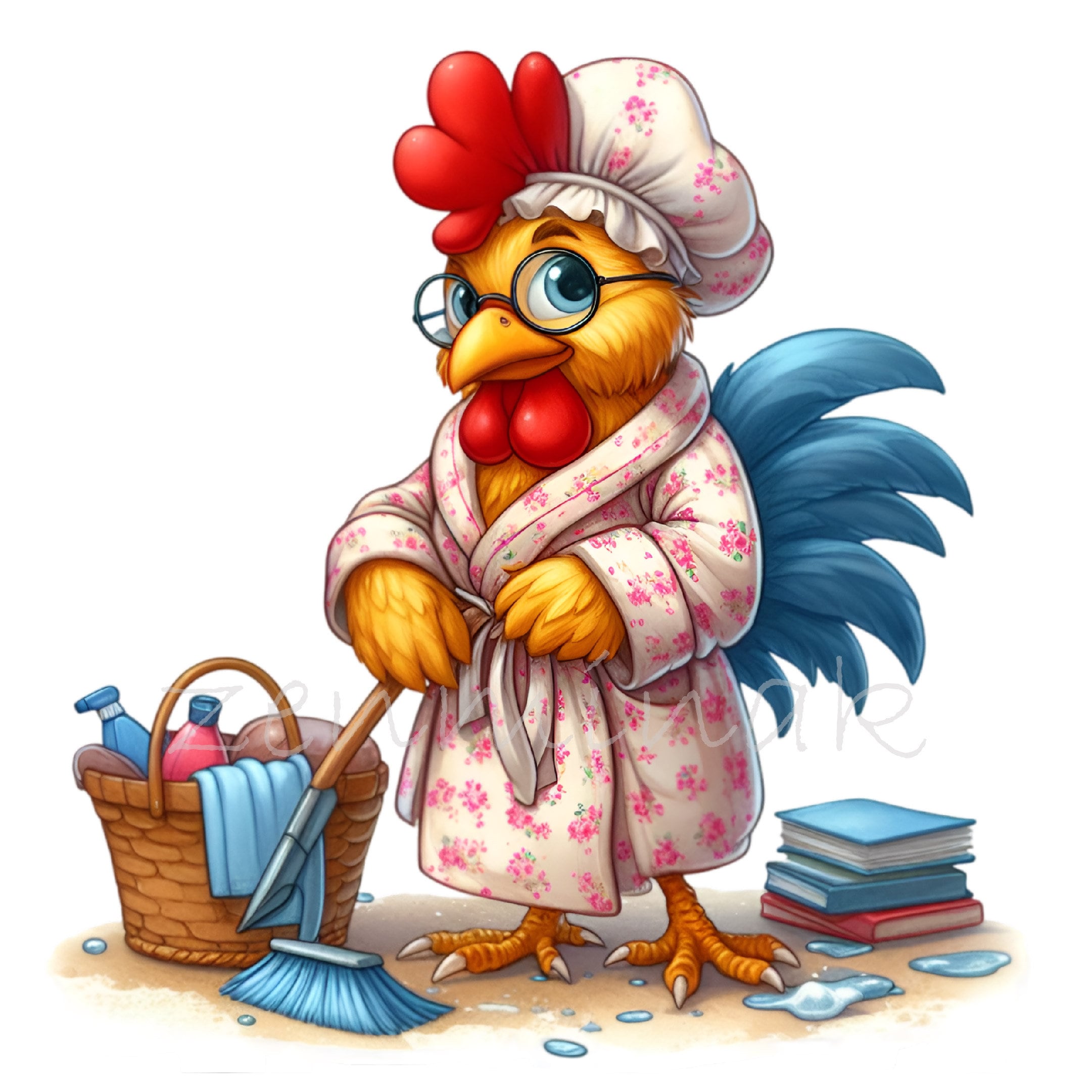 12 PNG Funny Chicken Housewife, Farmhouse Kitchen Clipart, Cleaning ...