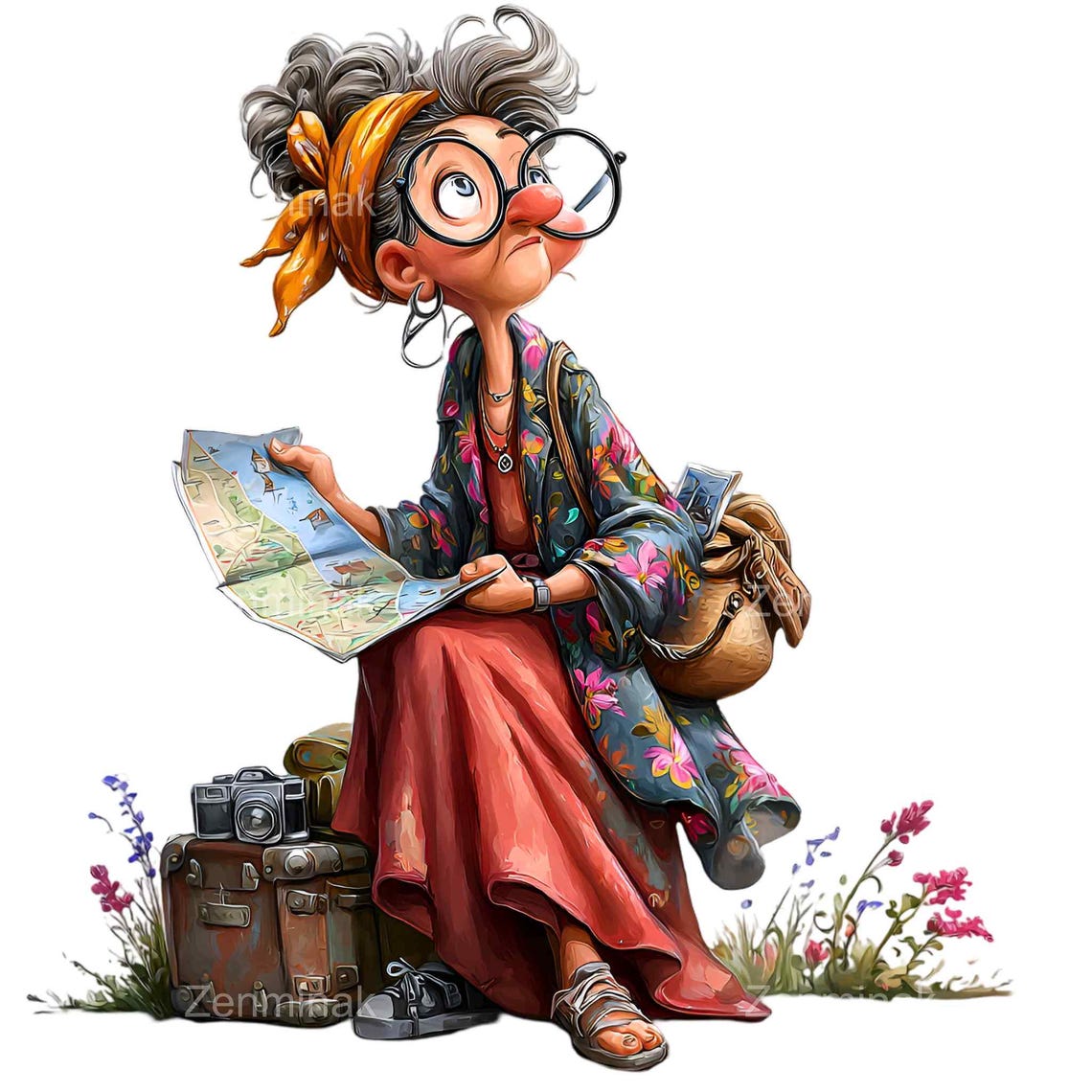 16 PNG Funny Travel Grandma Clipart – PNG Old Lady With Map ...