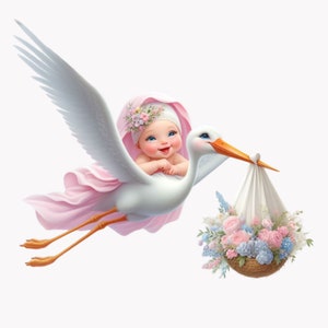 Stork Baby Clipart, Baby Shower Clipart, Newborn Decor Clipart, Baby ...