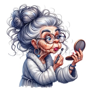 14 PNG Funny Older Lady Clipart, Makeup Artist Portrait Beauty Vanity ...