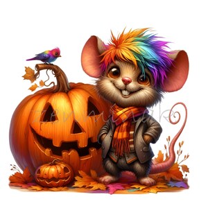 15 Halloween Mouse Clipart PNG, Cute Dressed-up Mouse With Rainbow Hair ...