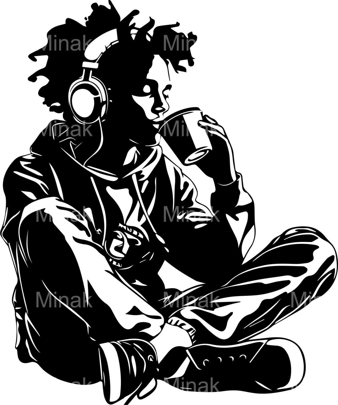 5 SVG Relaxed Teen SVG Cut File, Boy Sitting With Headphones and Coffee ...