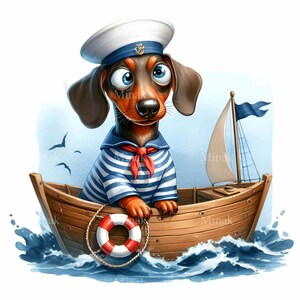 Sausage Dog Sailor on Boat PNG 12 Adorable Nautical Dog Clipart for ...
