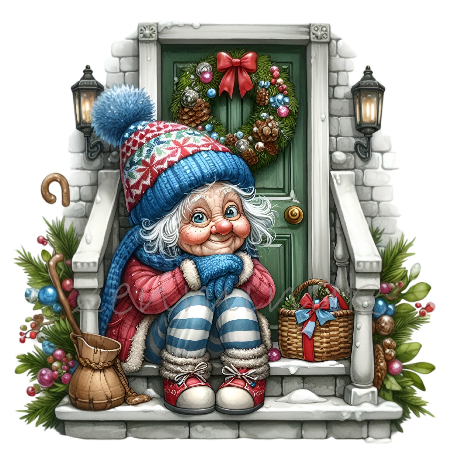 10 PNG Winter Grandma Clipart – Elderly Lady on Snowy Doorstep With ...